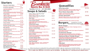 Menu – Bunkers Sports Bar & Grill